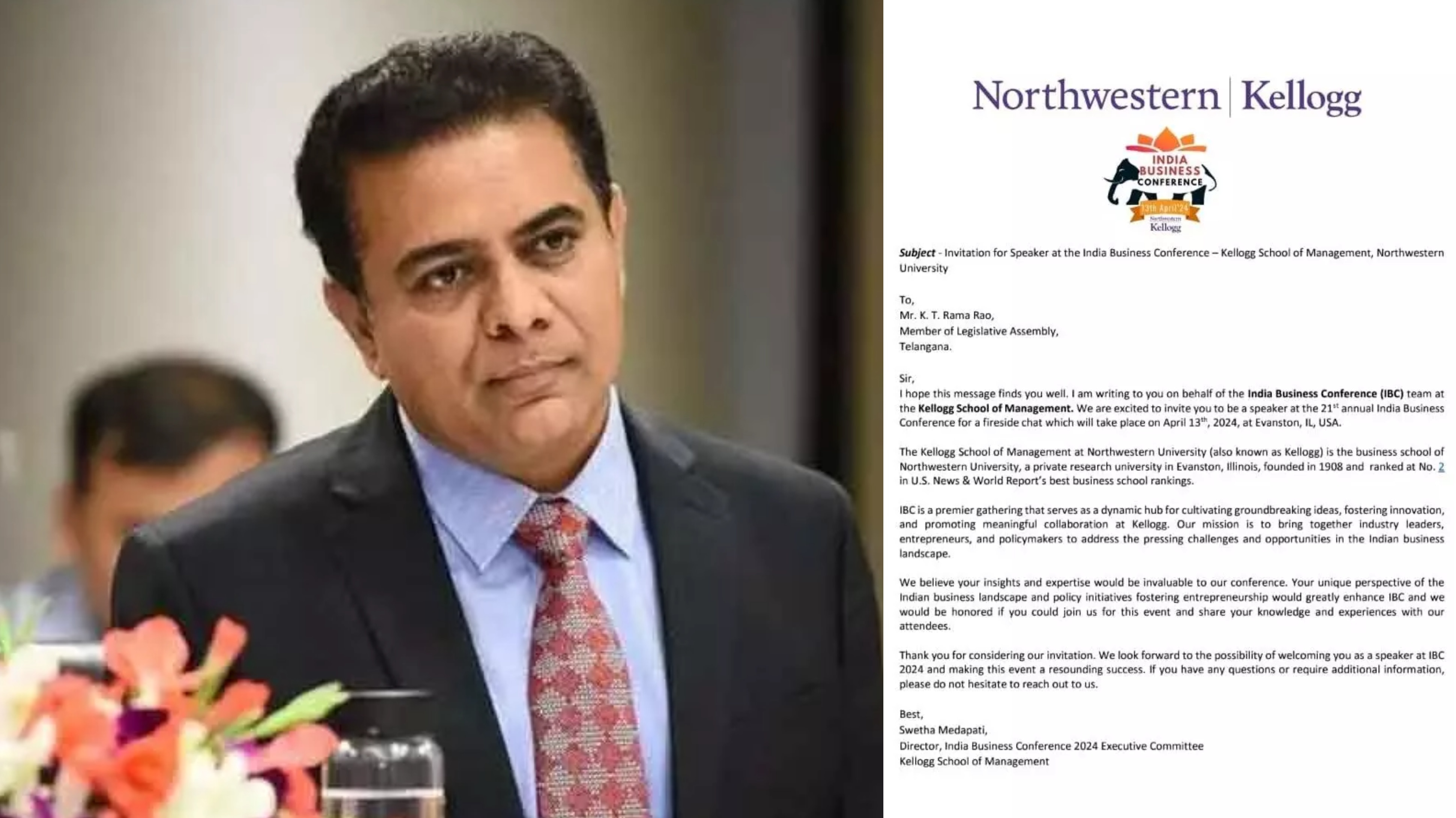 KT Rama Rao Received Invitation From Northwestern Kellogg India ...