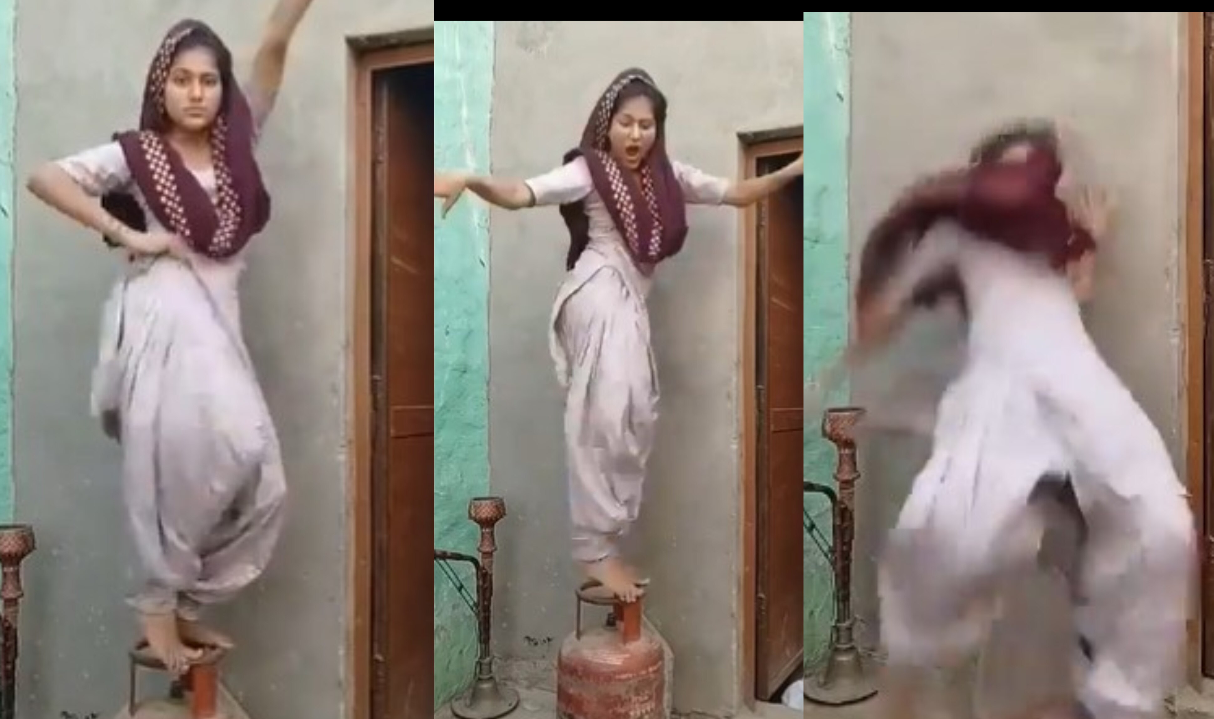 Women Fall Down While Doing Dance On Gas Cylinder For Reels Video Goes ...