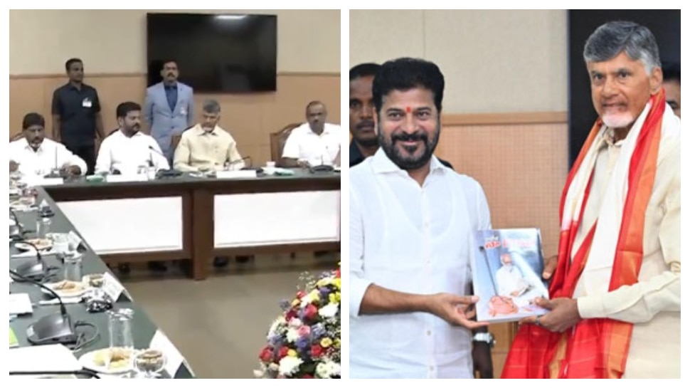 Telangana cm Revanth Reddy presented kaloji naa godava book to ap cm ...
