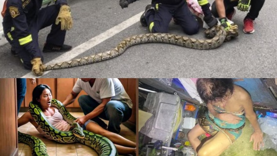 Viral video Huge Python Wraps around woman in Thailand video goes viral pa | Viral Video: ఒళ్లు ...