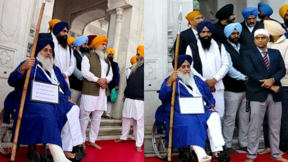 Sukhbir Singh badal and Sukhdev Dhindsa stand guard outside and serves penance at golden temple ...