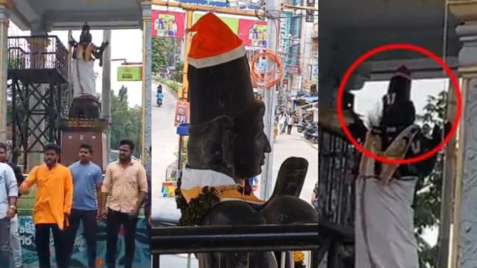 Unknown persons puts santa claus hat on tallapaka annamacharya statue ...