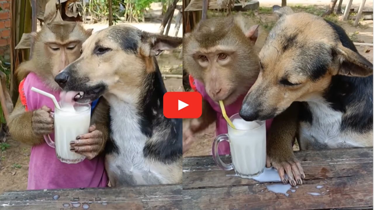 Monkey Giving Milk To Dog Trending Video | Dog Monkey Video: కుక్కకు ...