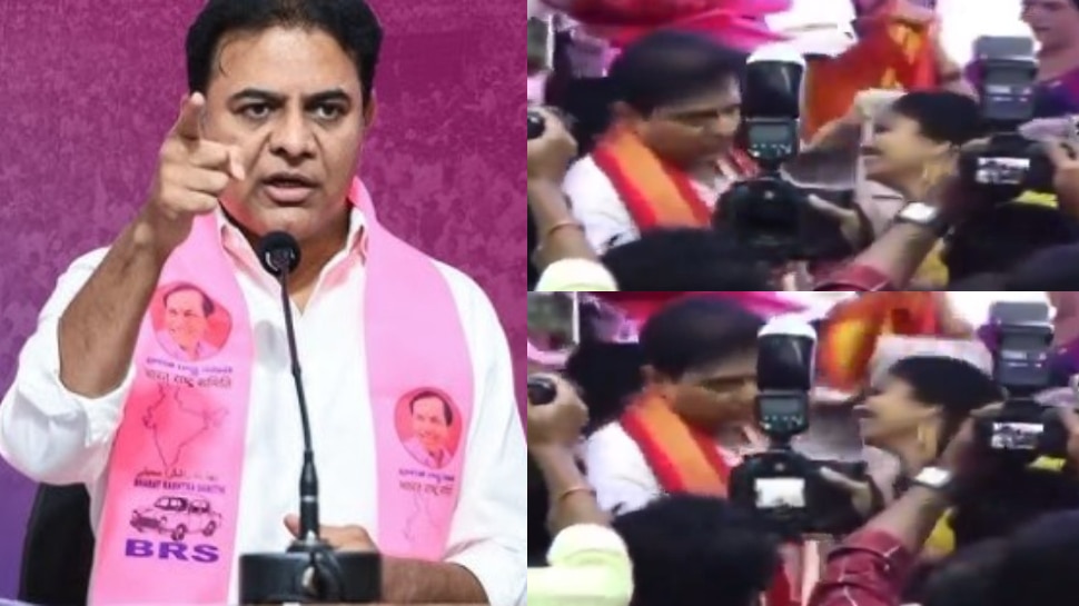 Brs ktr birthday celebrations in Telangana bhavan woman tries to kiss k ...