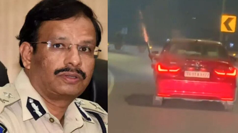 CP Sajjanar serious on Man burst fire crackers from running car on pvnr ...