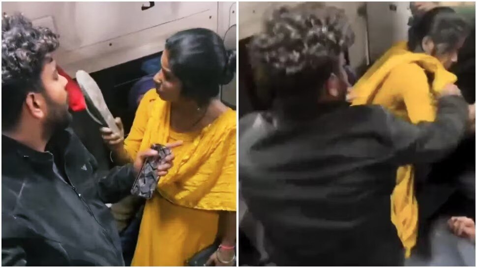 Train Fight Viral Video: A Woman Insults Man With Chappal in Train ...