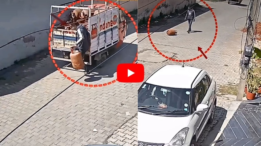 Thief Steals Gas Cylinder From Moving Vehicle In Haryana Video Viral ...