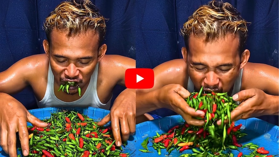 Man Eats 2 KG Green Chillies Like Popcorn Viral Video | బాబోయ్.. కంచం ...