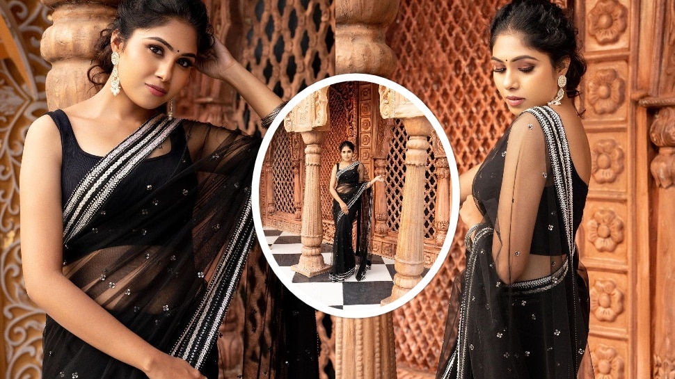 Jabardasth Satya Sri Latest Pics in Black Saree | నల్లచీరలో నడుము ...