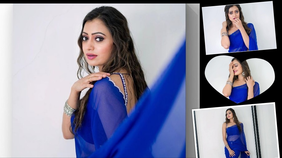 jabardasth anchor sowmya rao amazing pics in blue colour saree Look at ...